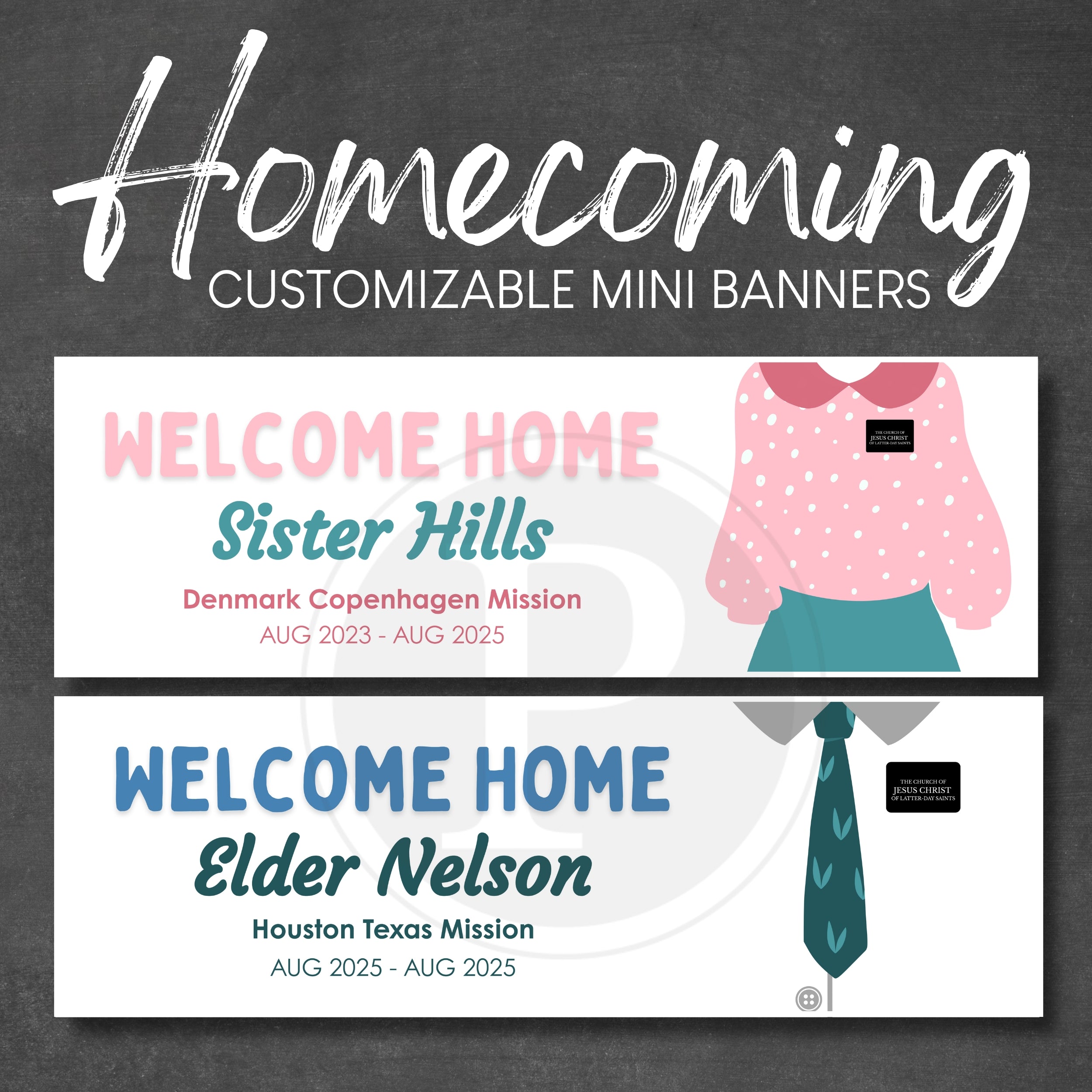 Homecoming Tie/Skirt Customizable Missionary Mini Banners – Printology